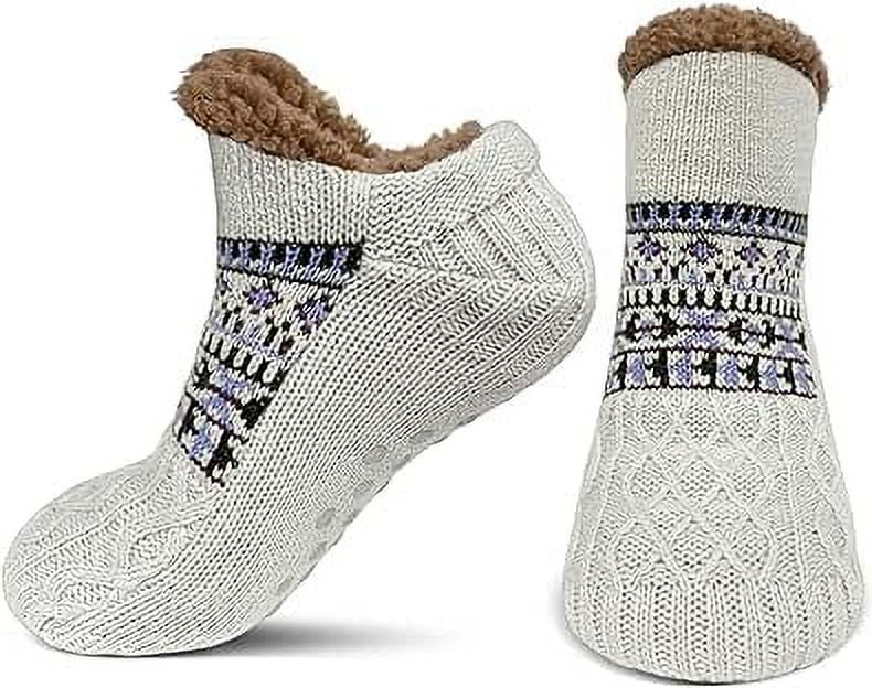 AMITOFO Cozy Fuzzy Slipper Socks for Men, Warm Fleece, Gray, Size 6-11 ...