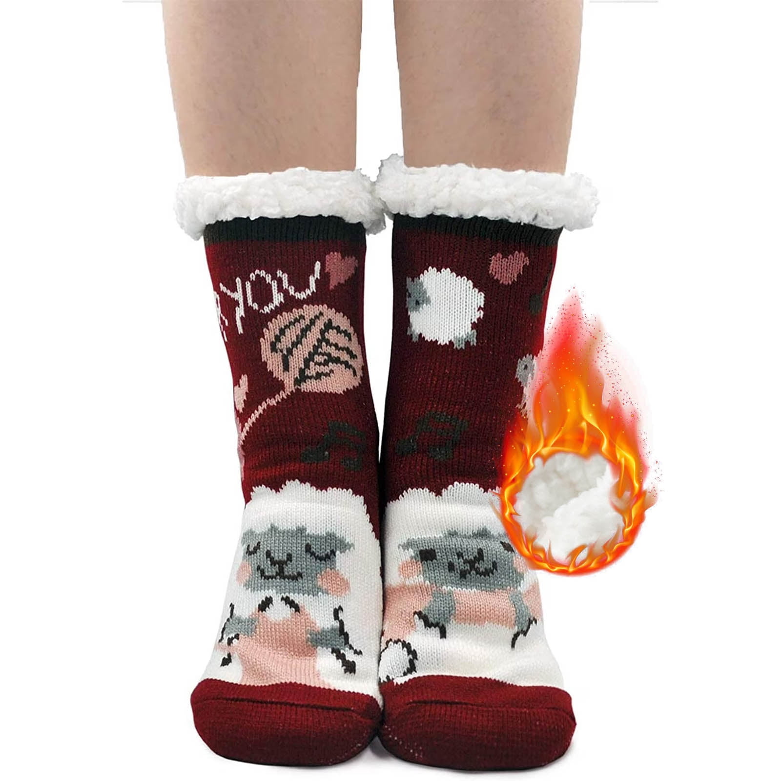 AMITOFO Slipper Socks for Women Winter Warm Fuzzy Sherpa Socks Non Slip ...