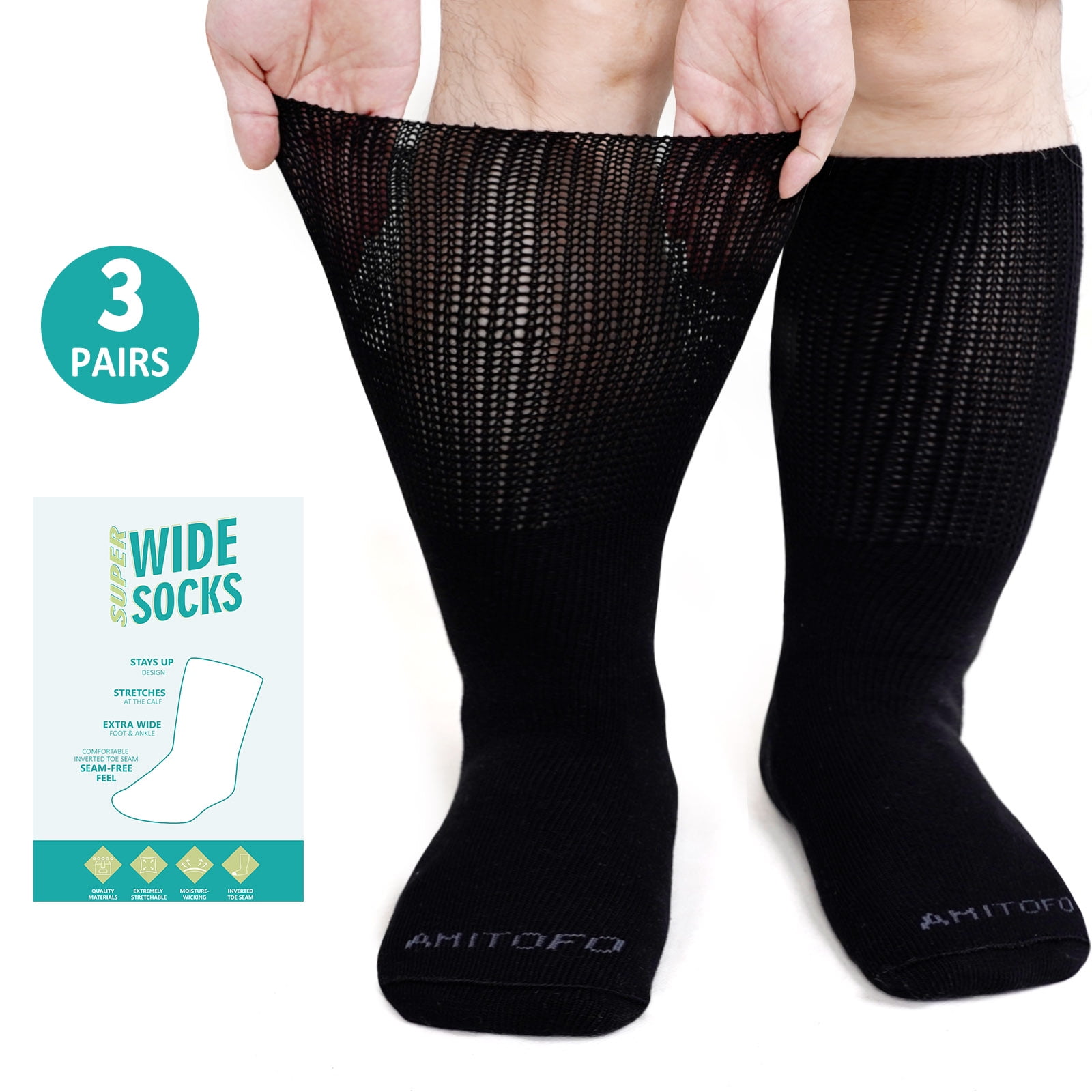 Diabetic Socks, AMITOFO 3 Pairs Diabetic Socks for Men Women Extra Wide ...