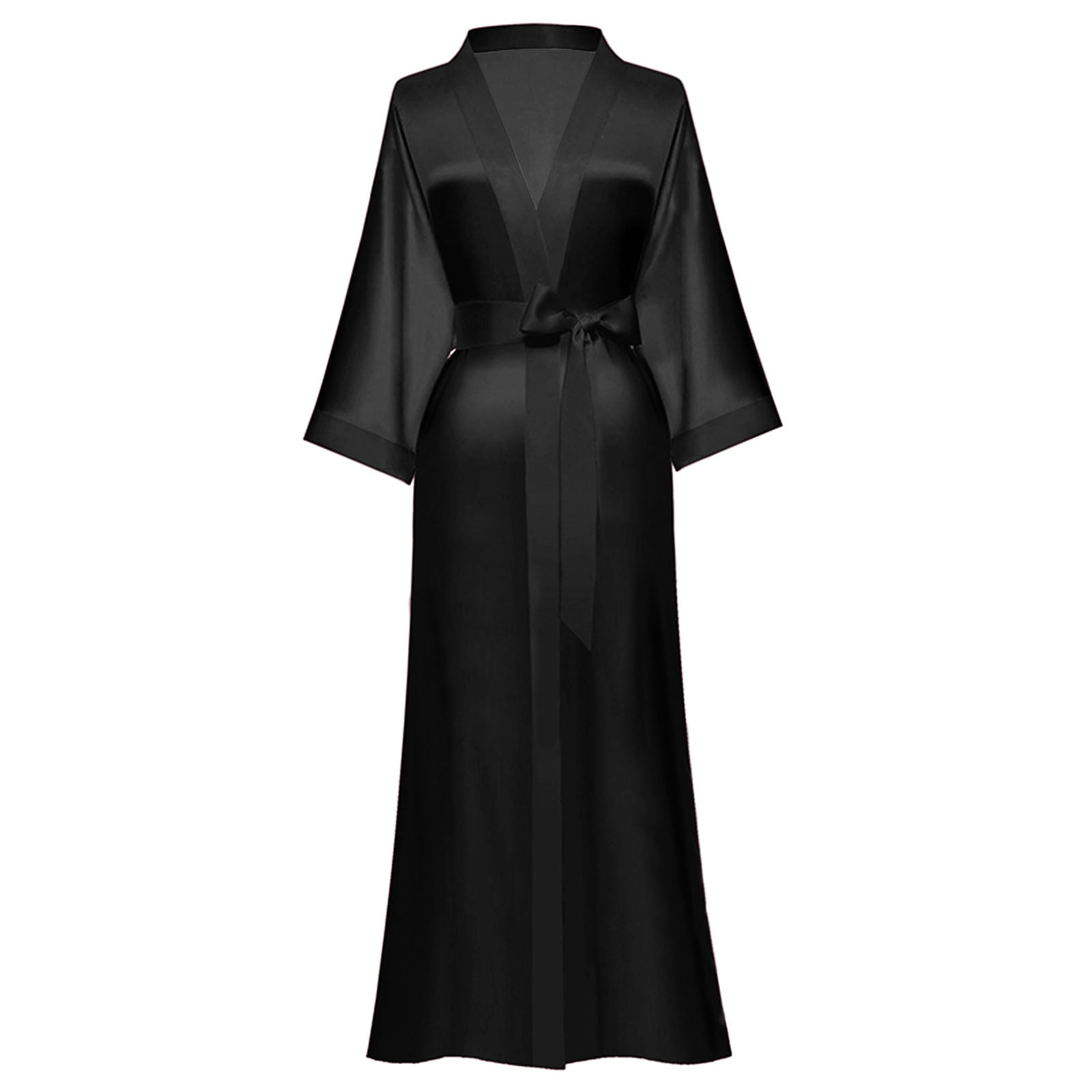 AMITOFO Women's Long Silk Kimono Robe Floral Satin Bathrobe, Black, One ...