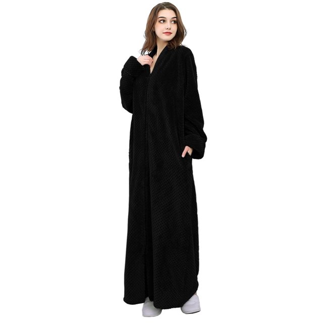 AMITOFO Womens Zip Up Fleece Robe Warm Loose Flannel Plush Zipper Lounger Bathrobe for Ladies XL ...