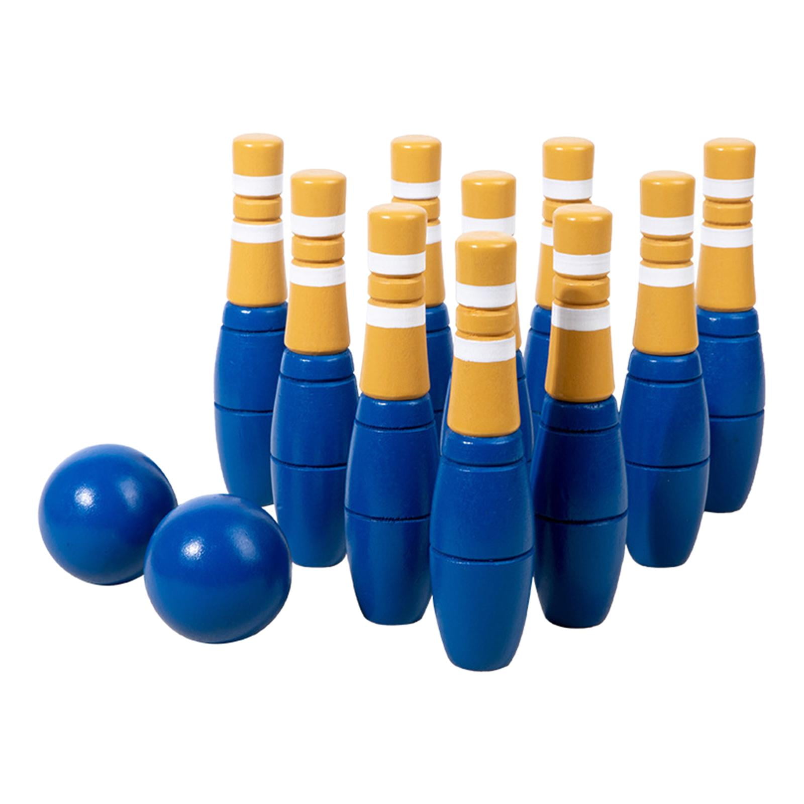 AMLESO 10 Pieces Wood Bowling Set Lawn Bowling and Skittle Ball Games ...