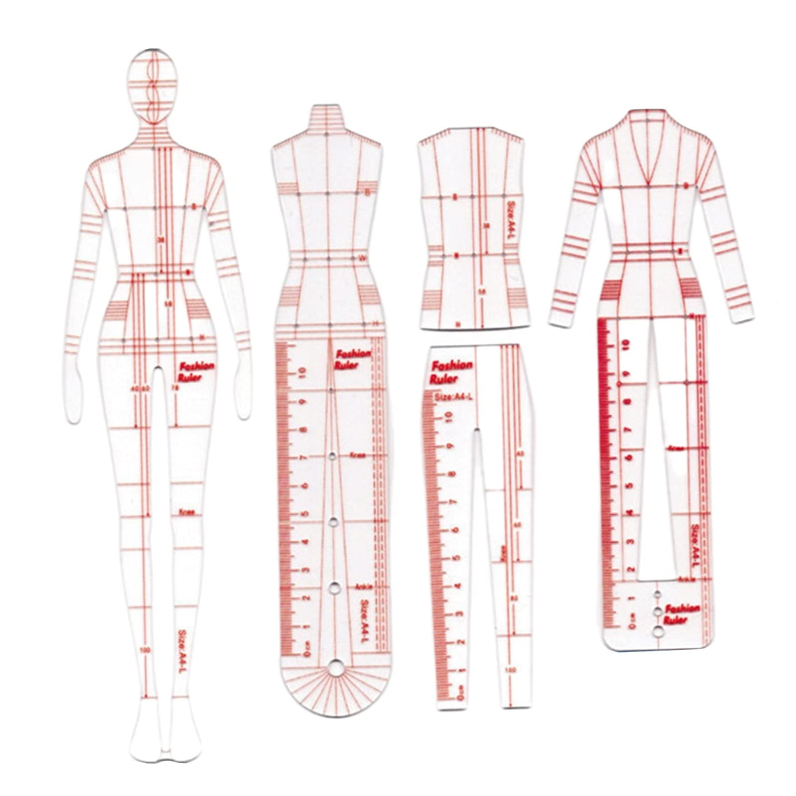AMLESO 4 Pcs French Curve Template Ruler Set,Sewing Humanoid Patterns ...