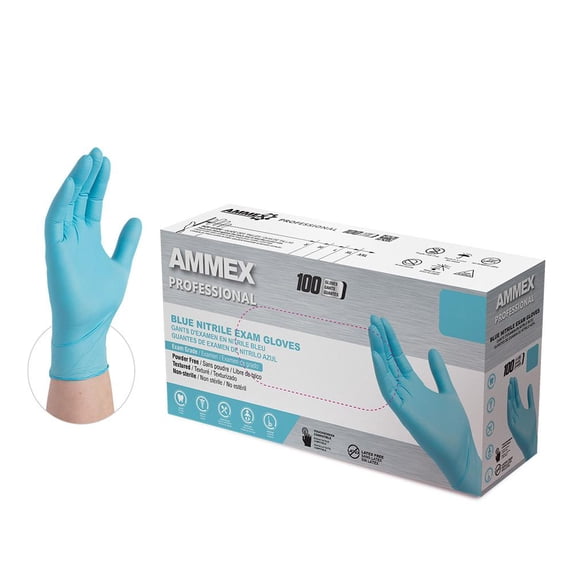 AMMEX Professional Large Blue Nitrile Medical Exam Gloves, Powder-Free ...