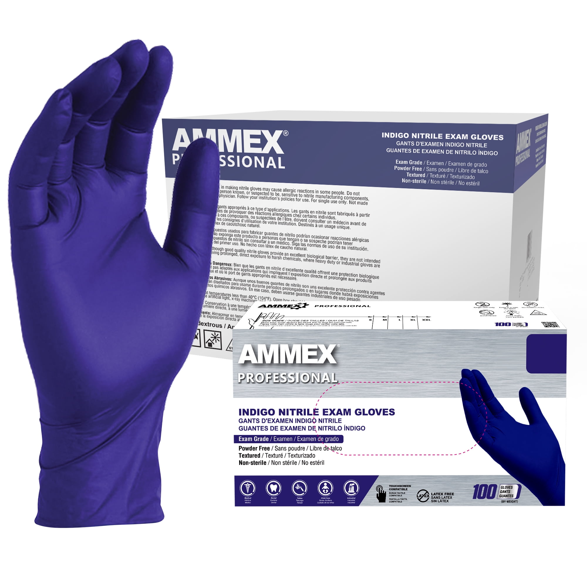 AMMEX Indigo Nitrile Disposable Exam Gloves, 3 Mil, Small, 1000/Case ...