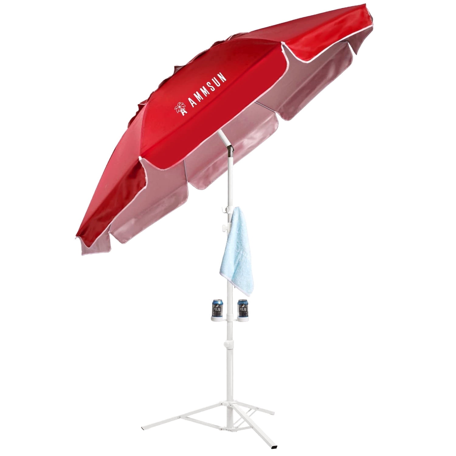 AMMSUN 6.5ft Sports Beach Umbrella, Tilt Adjust, Windproof, UPF 50+ UV ...