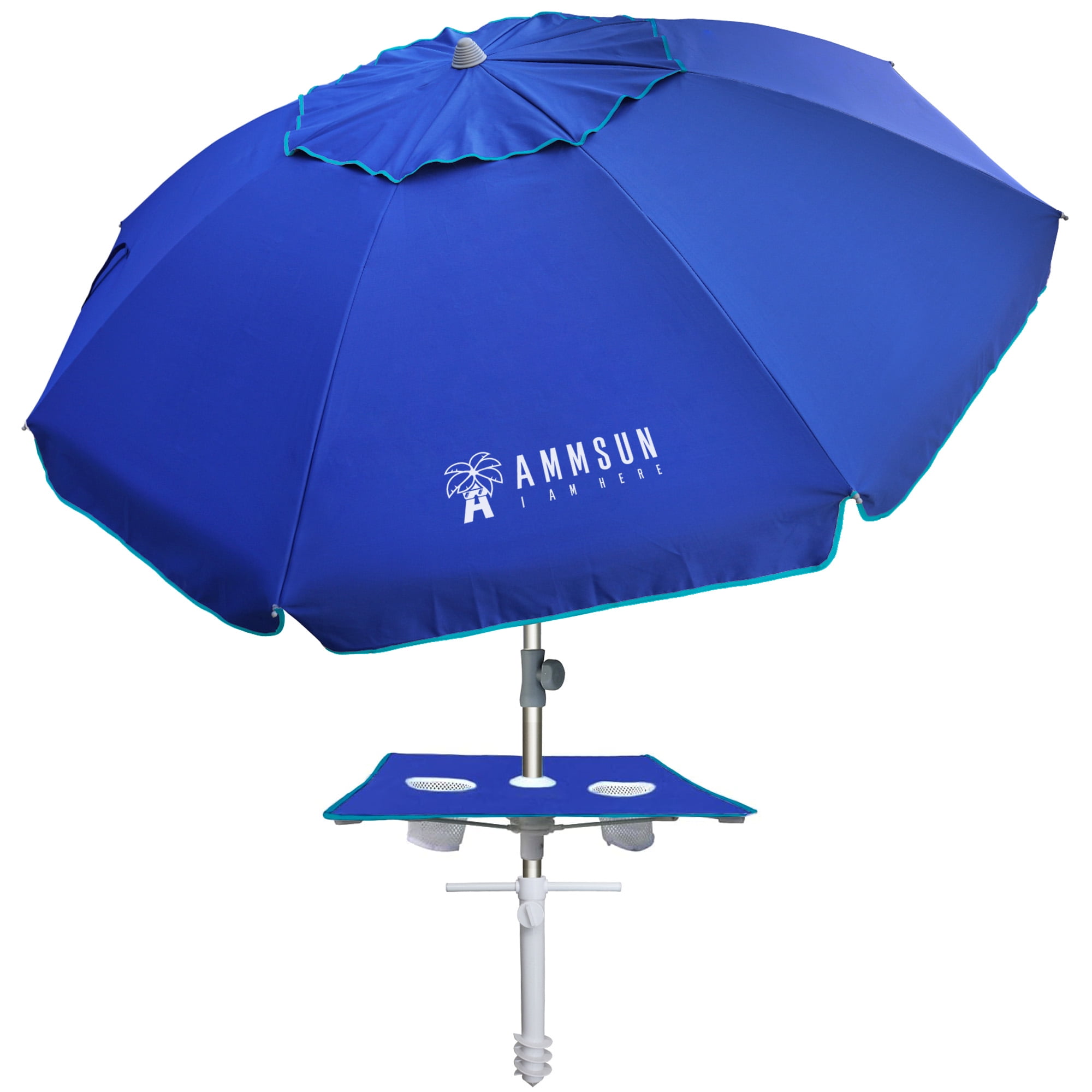 AMMSUN 7ft Vented Beach Umbrella with Sand Anchor & Built-in Table ...