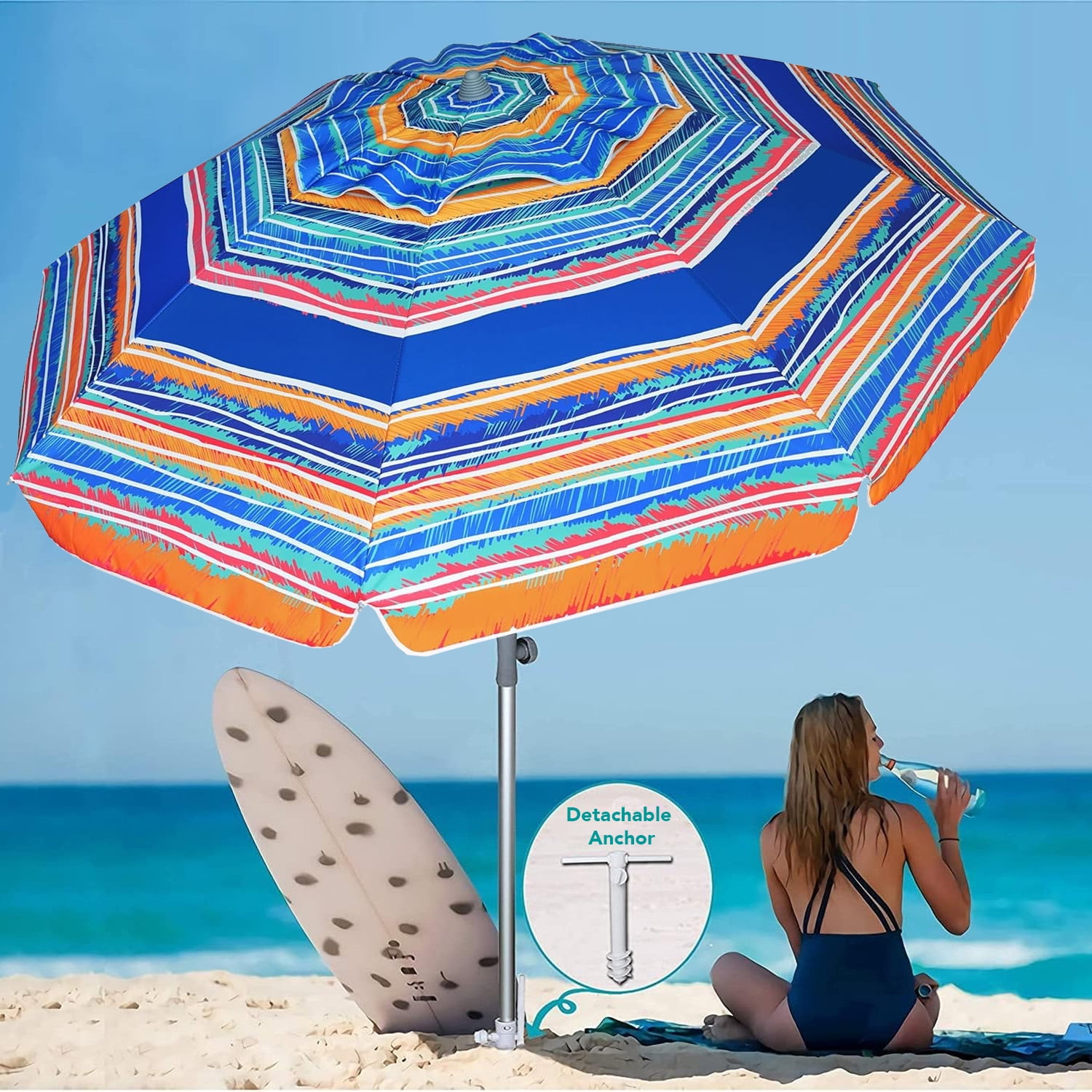 AMMSUN 7ft Heavy Duty Beach Umbrella, Wind Resistant, Portable, with ...