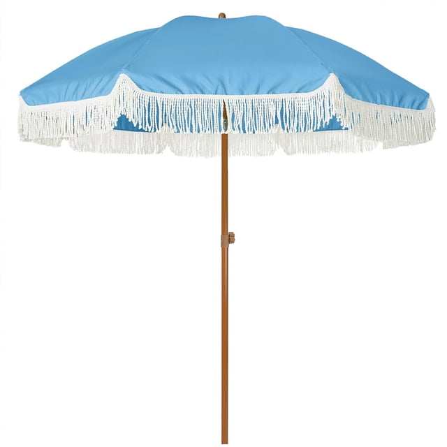 AMMSUN 7ft Patio Umbrella with Fringe Outdoor Tassel Umbrella UPF50 ...
