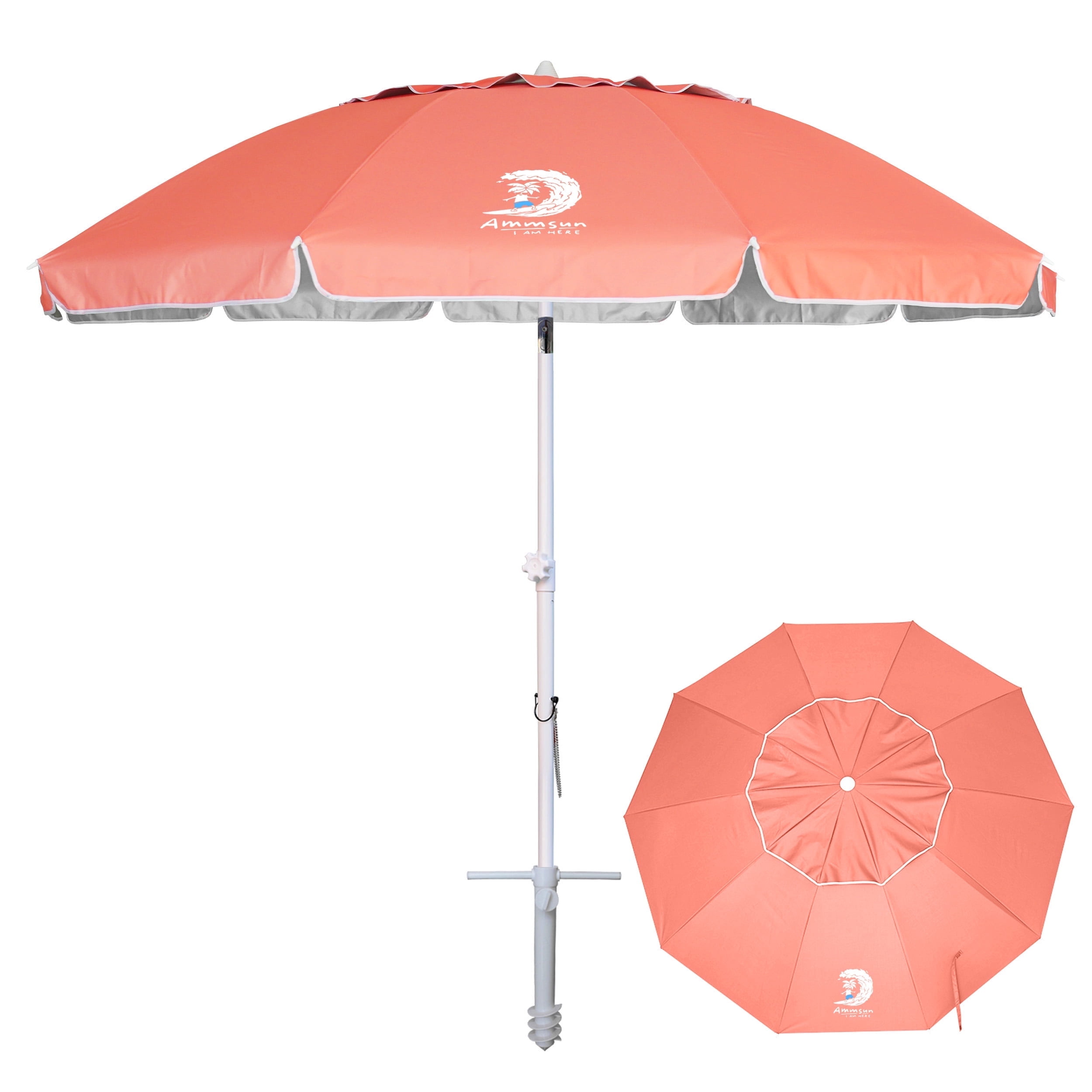 AMMSUN 8FT Large Heavy Duty Beach Umbrella with Sand Anchor UPF50+ Tilt Shelter Outdoor,Red ...