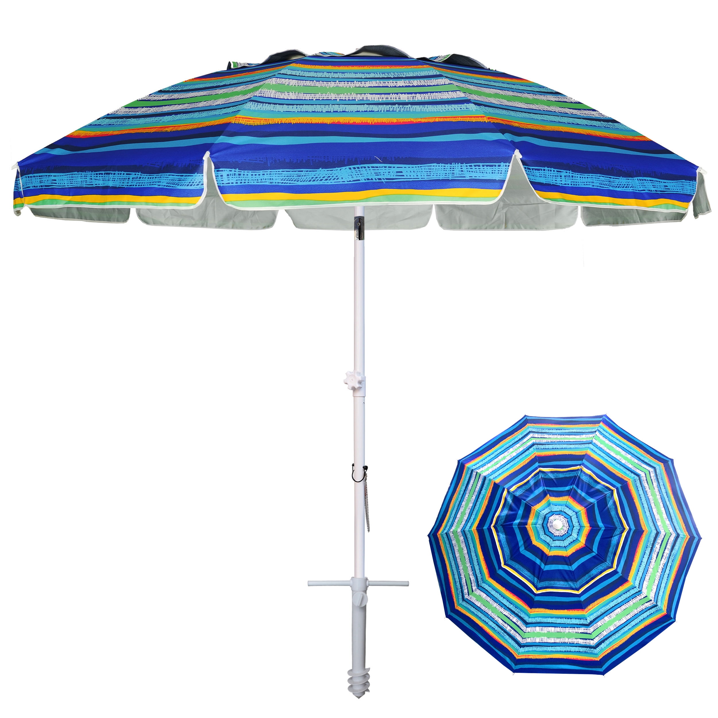 AMMSUN 8FT Large Heavy Duty Beach Umbrella with Sand Anchor UPF50+ Tilt ...