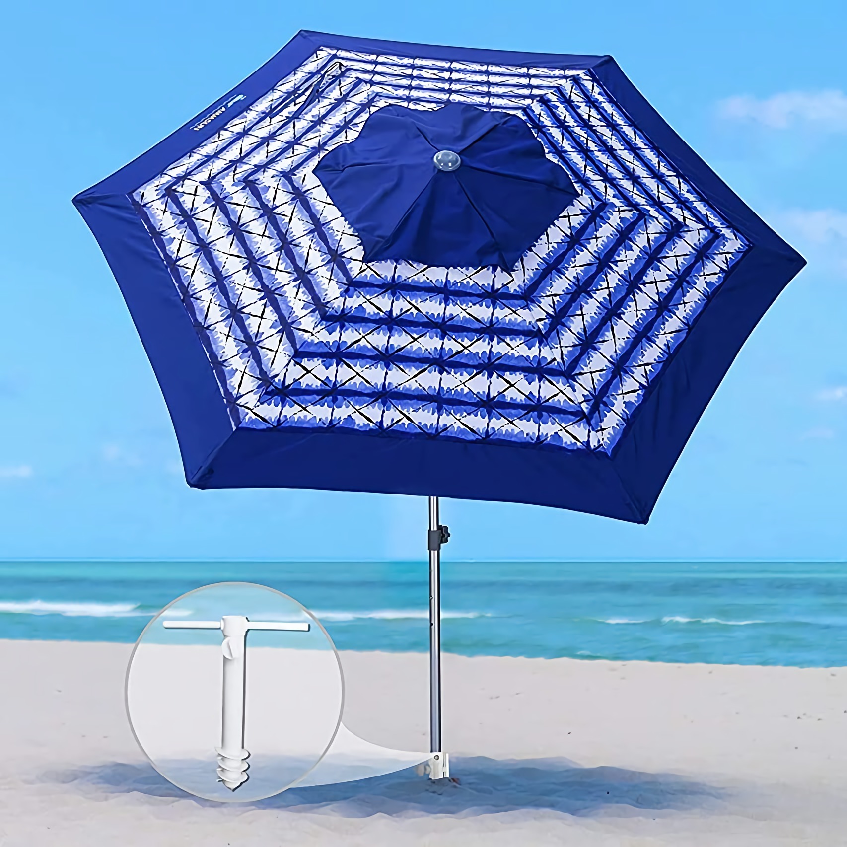 AMMSUN 8FT Large Heavy Duty Beach Umbrella with Sand Anchor UPF50+ Tilt Shelter Outdoor,Stripe ...