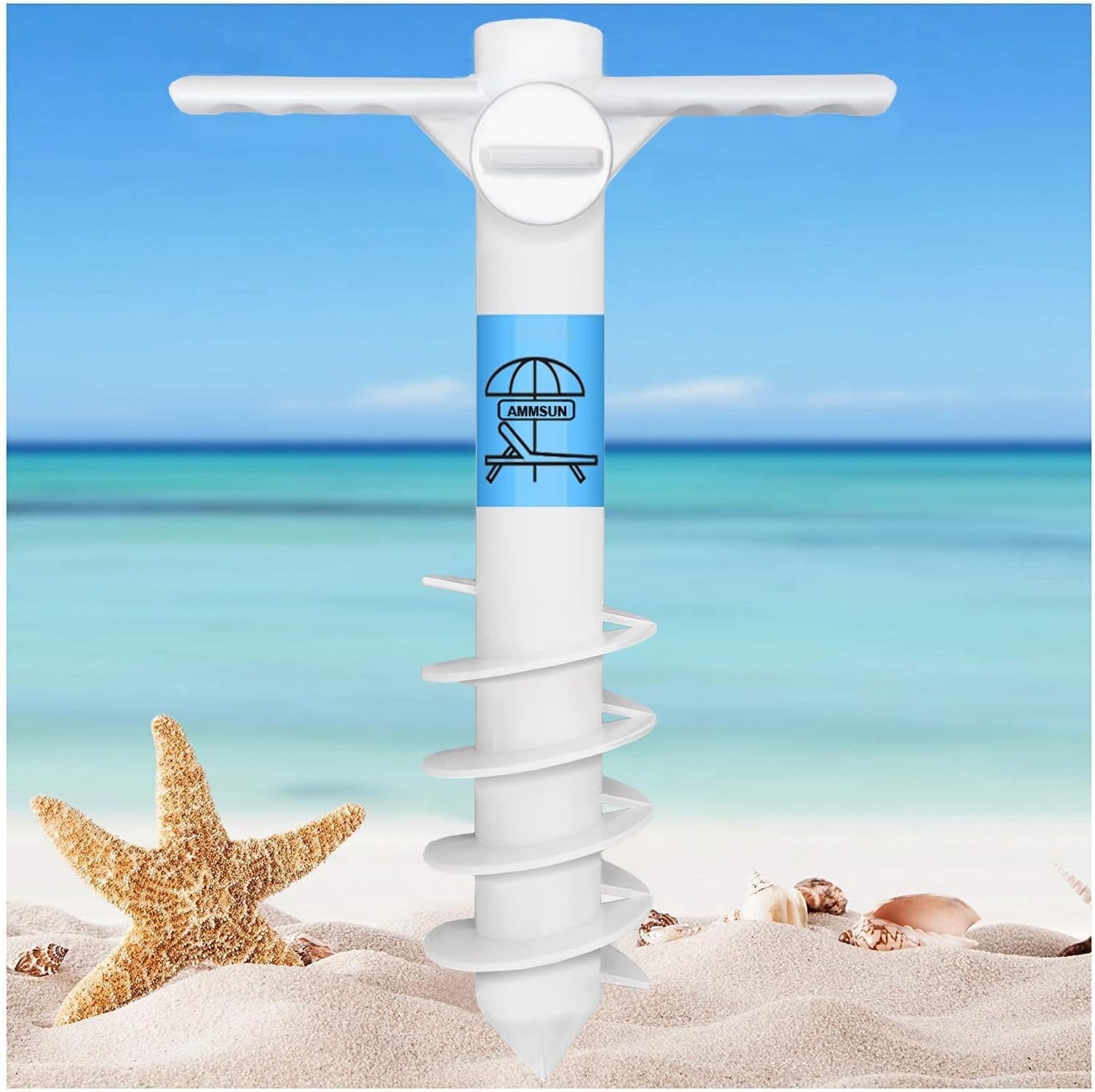 AMMSUN 15’’ White ABS Beach Umbrella Sand Anchor 5 Spiral Screw Heavy ...