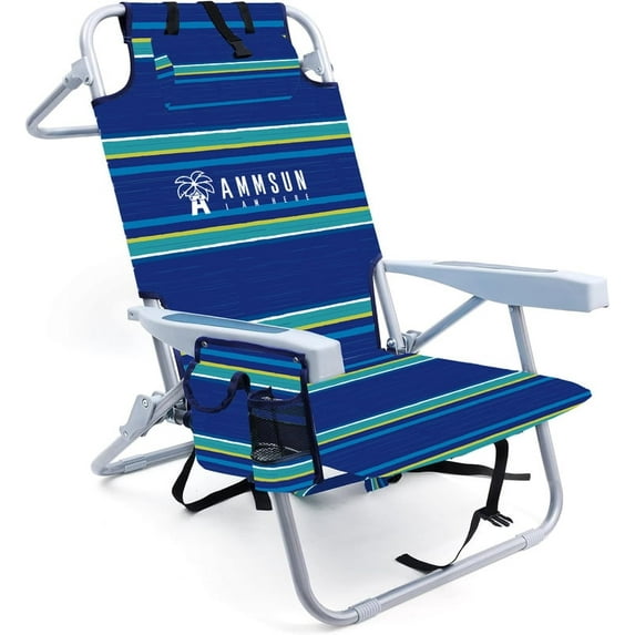 AMMSUN Portable Folding Beach Chair with Backpack Straps and Storage ...