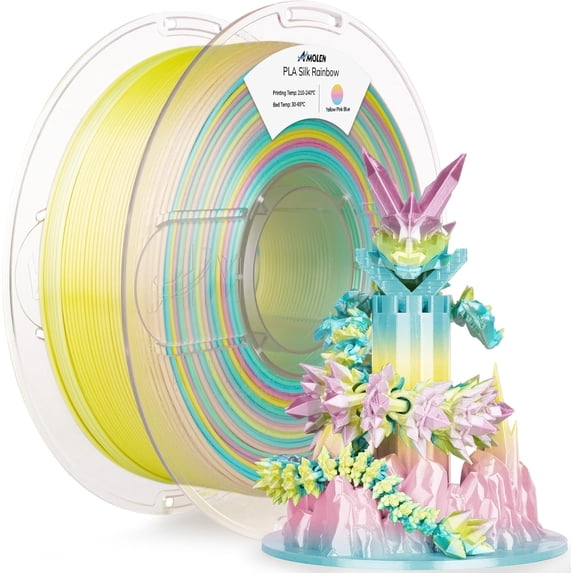 AMOLEN Silk PLA 3D Printer Filament, Shiny Multicolor Rainbow Filament ...
