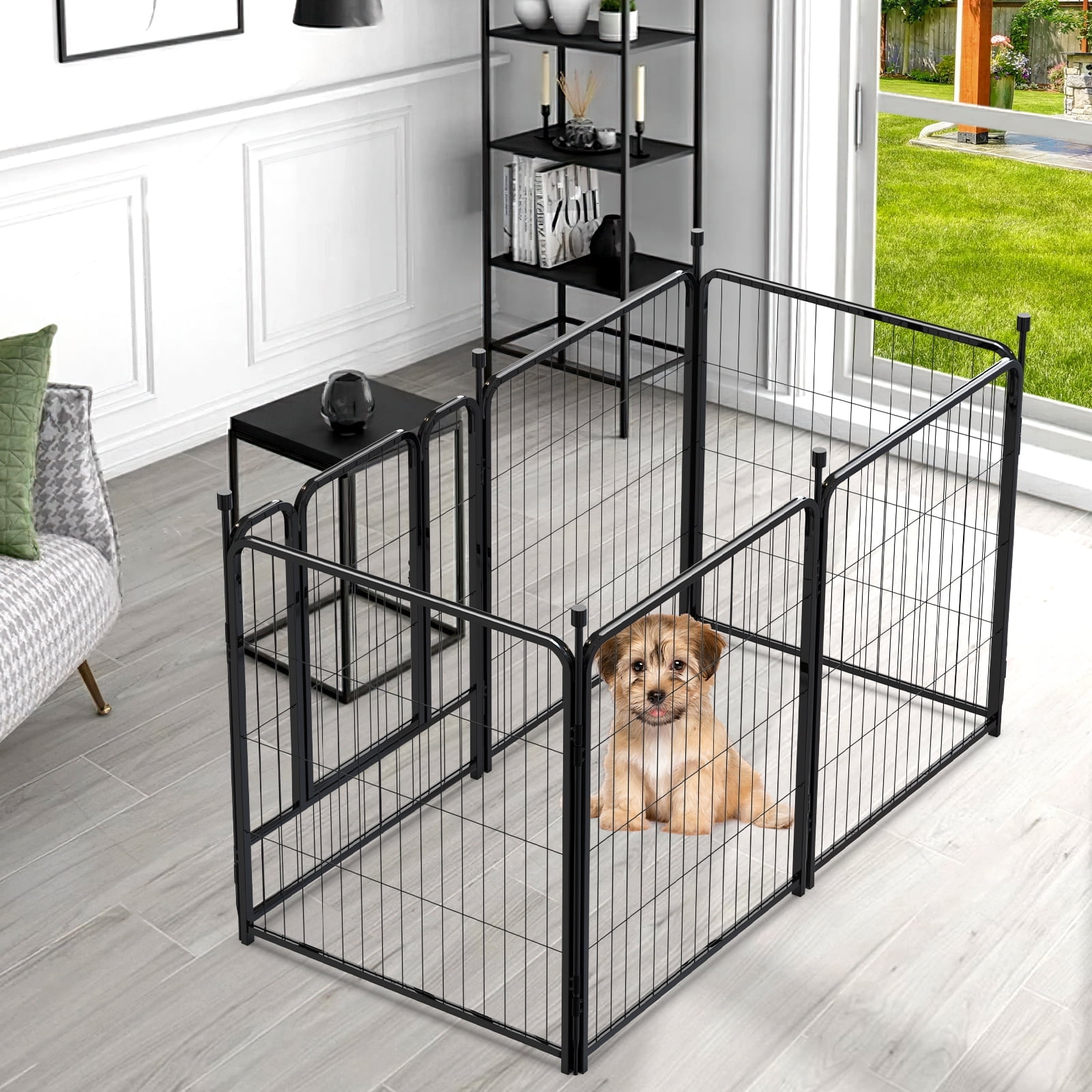 AMONSEE Dog Playpen, 6 Panels 32" Height Pet Playpen, Foldable Metal ...