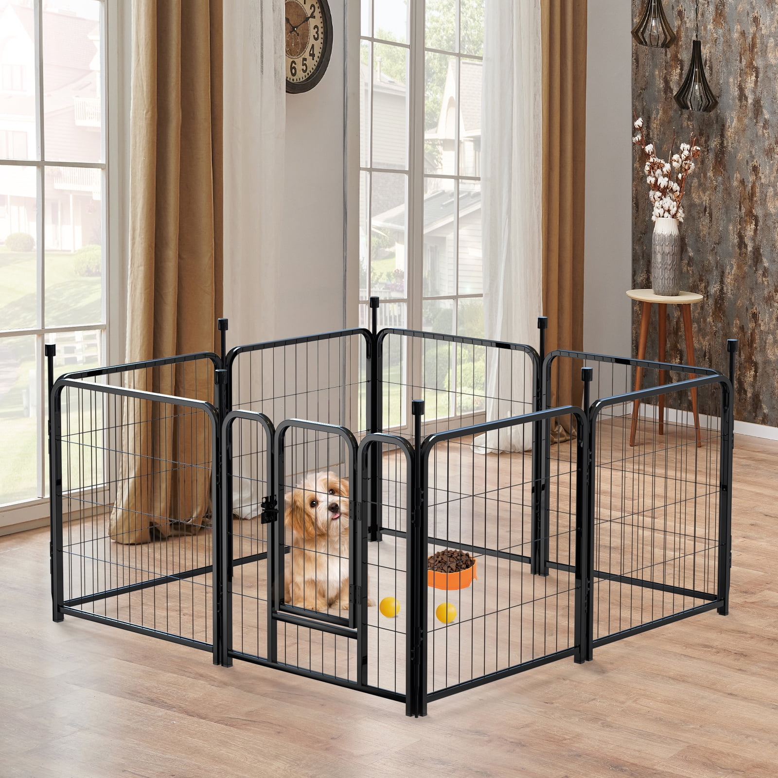 AMONSEE Dog Playpen, 8 Panels 24" Height Pet Playpen, Foldable Metal ...