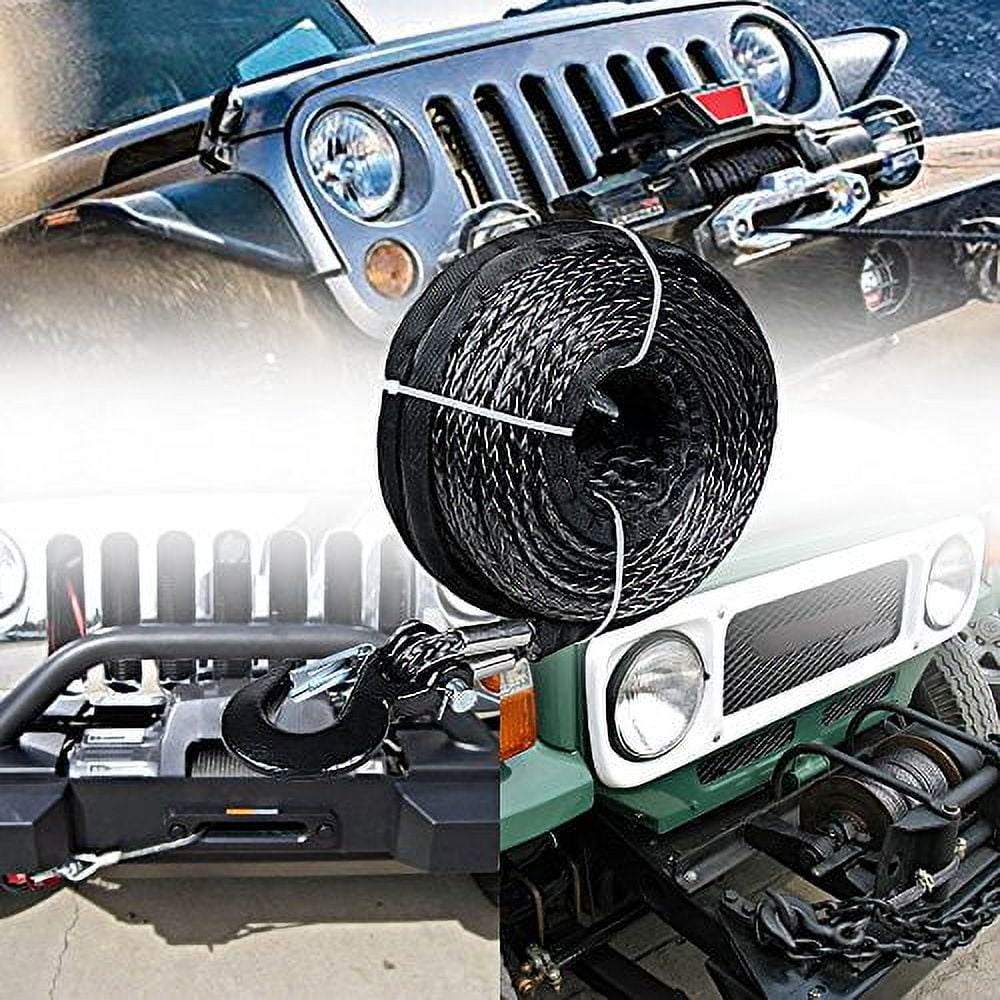 AMOPACORP 95 feet x 3/8 inch Grey Synthetic Winch Rope 20,500LBs Rock ...