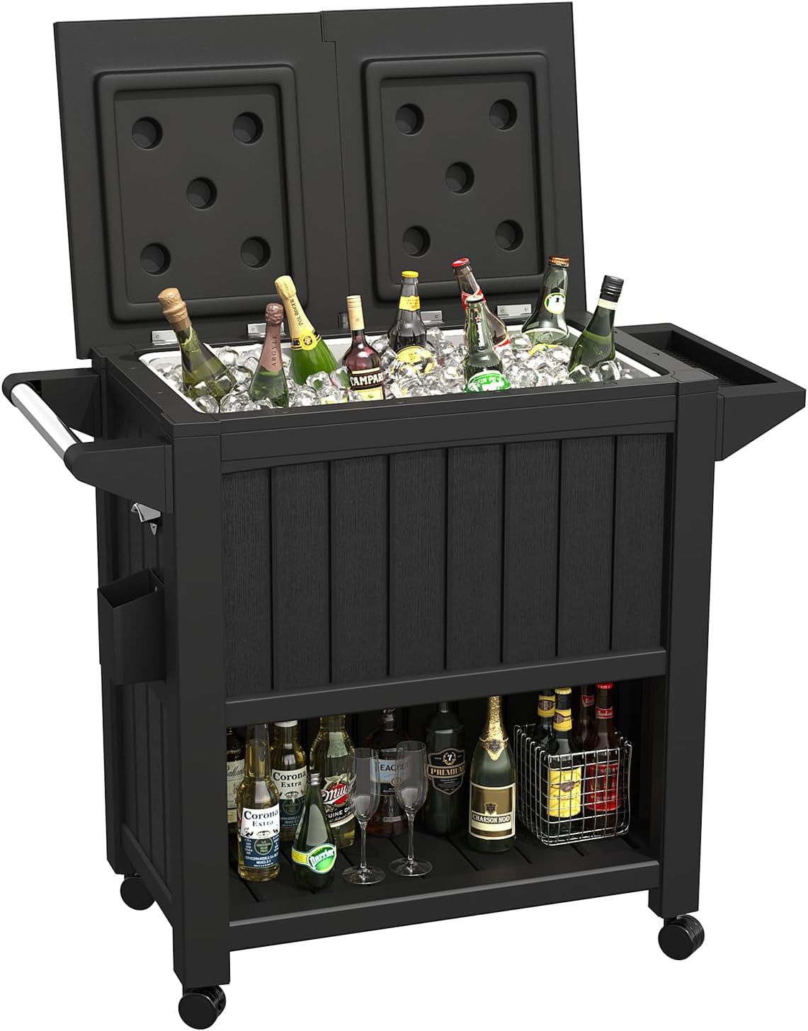 AMOPATIO 85-Qt Outdoor Cooler Cart with Wheels, Patio Cooler with ...