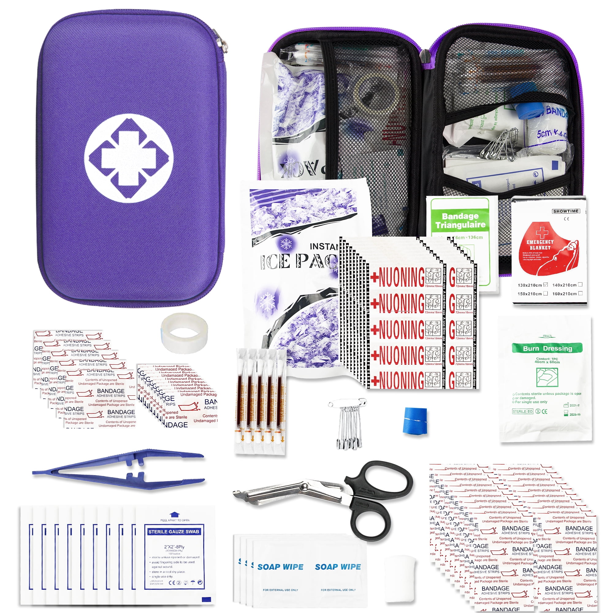AMORNING First Aid Kit Car 277 Pcs Purple Emergency Kit Survival for ...