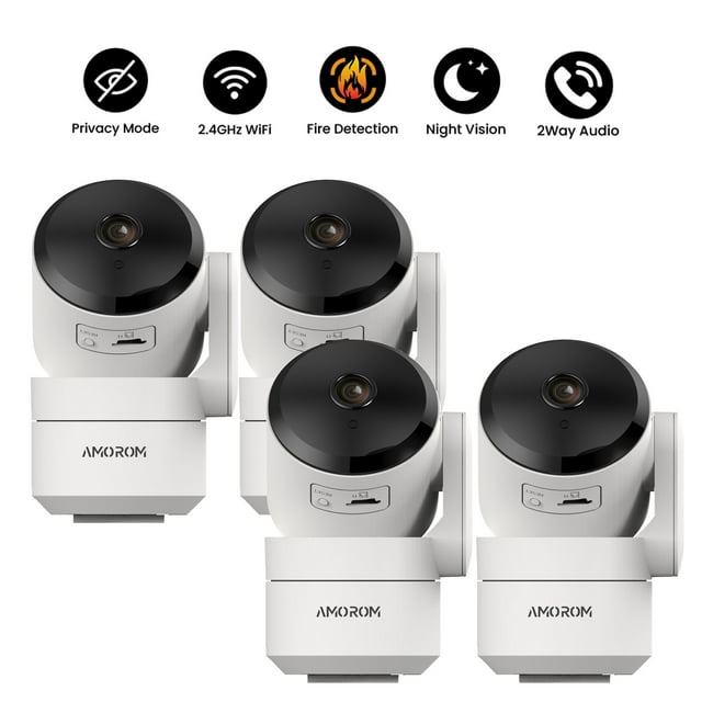 AMOROM Indoor Camera for Home Security 4 Pack, 360° Baby Monitor with ...