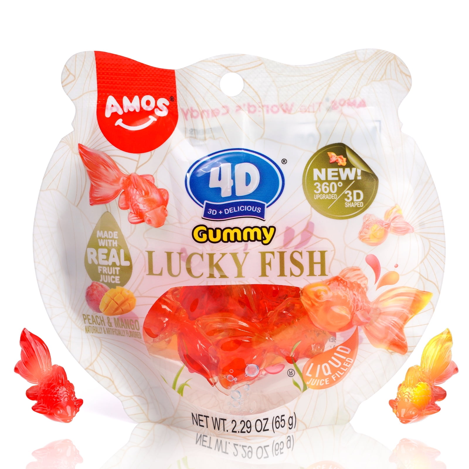 AMOS 4D Gummy Golden Fish Peach & Mango Candy, Made with Real Fruit ...