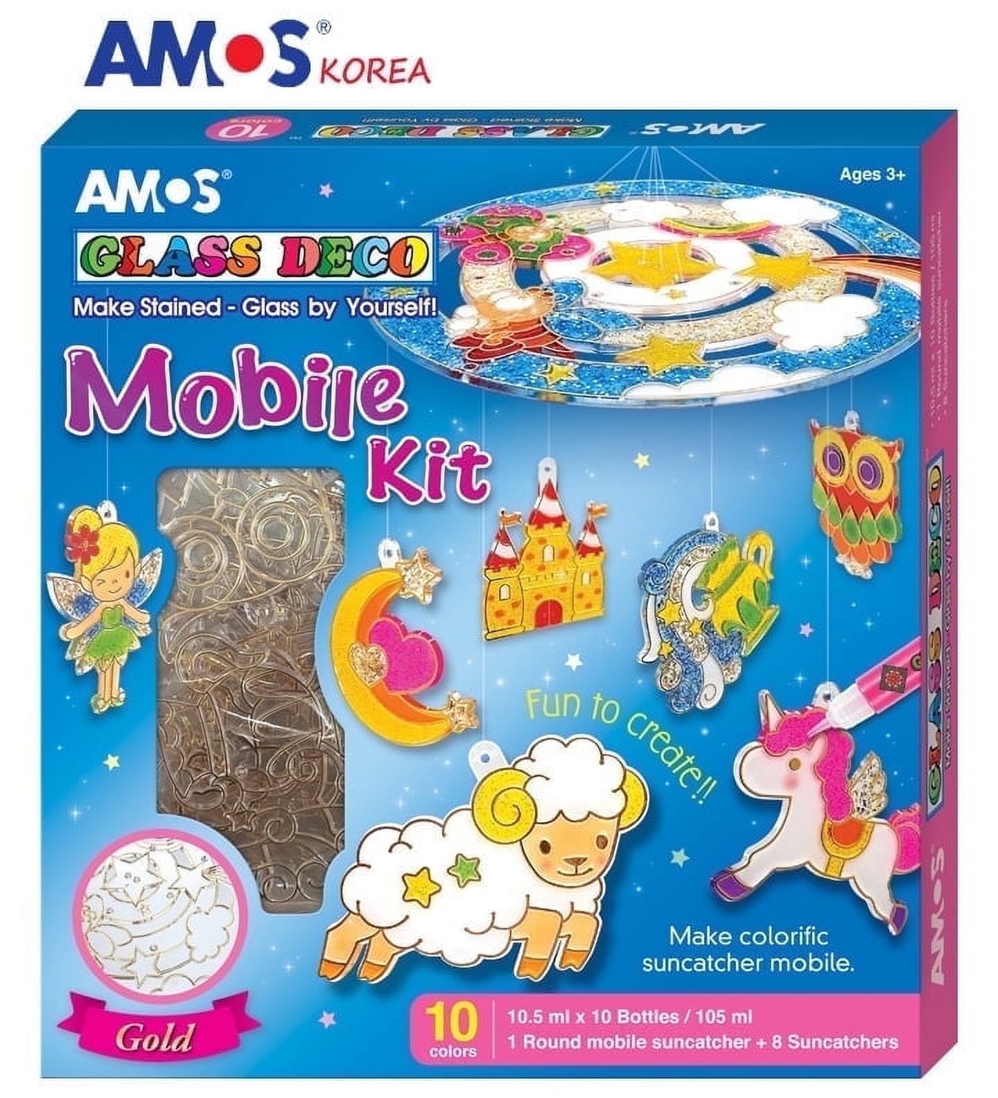 AMOS Korea Glass Deco Mobile Kit - Window Art and Craft DIY Kit, 10 Colors, 9 Pieces - Walmart.com