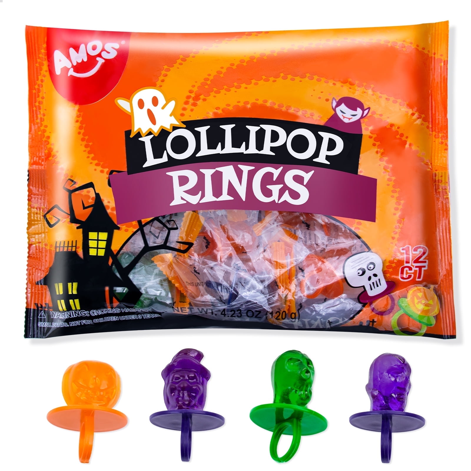AMOS Lollipop Finger Rings,Ring Sucker- Great for Halloween Stuffers,12 ...