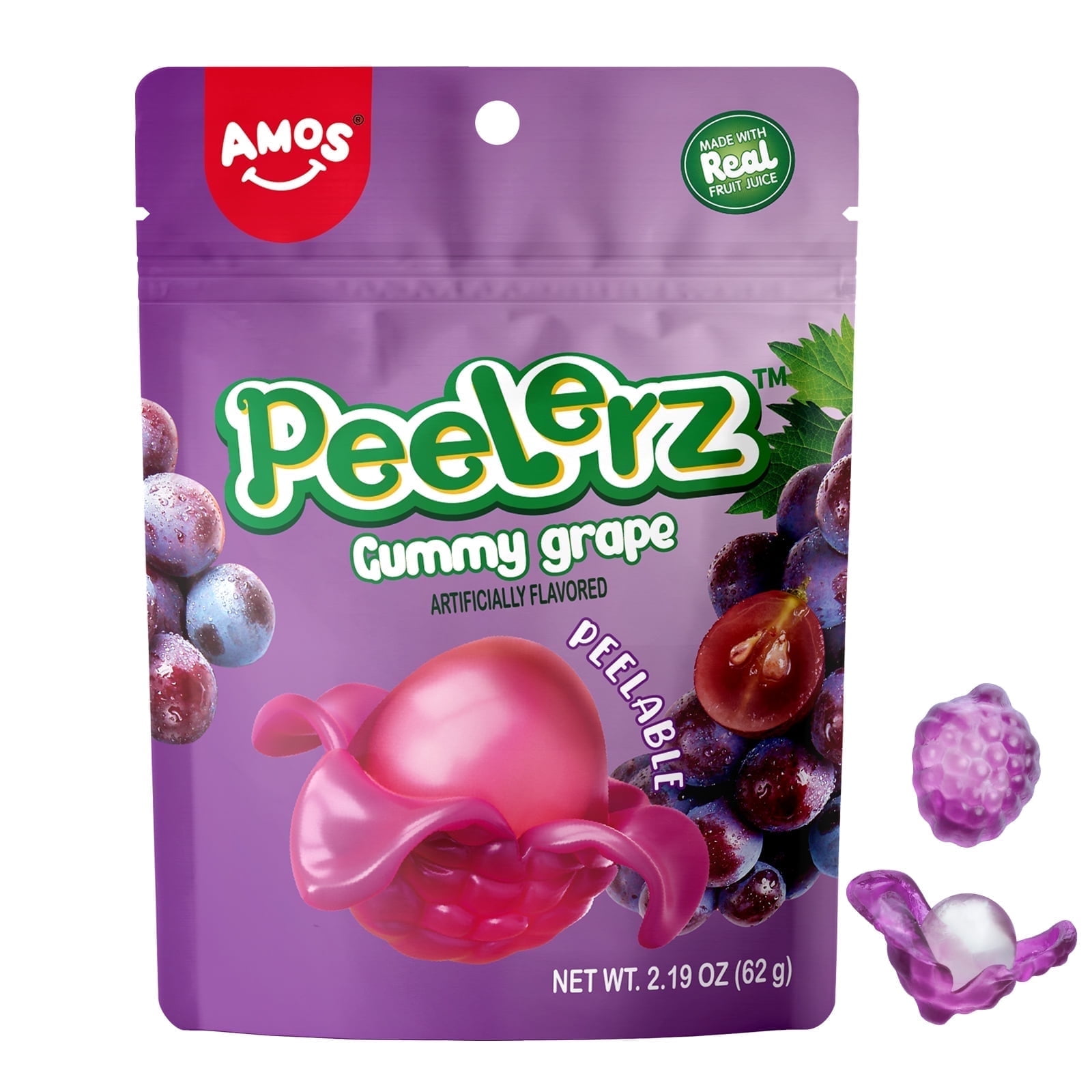 AMOS Peelable Grape Gummies, Fruit Juice Infused Candy, 2.29 oz, 8 Pack ...