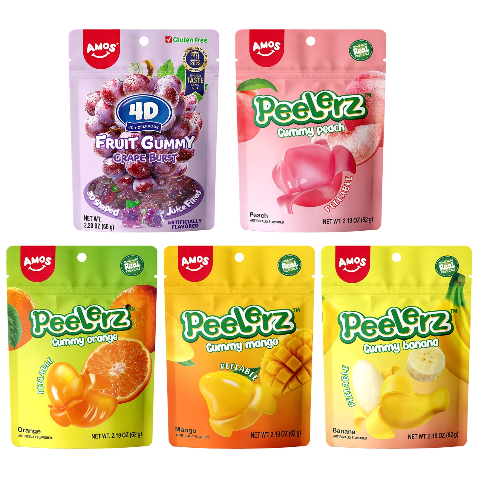 AMOS Peelerz Gummy Variety Pack - 5 Individual Packs, Christmas Candy ...