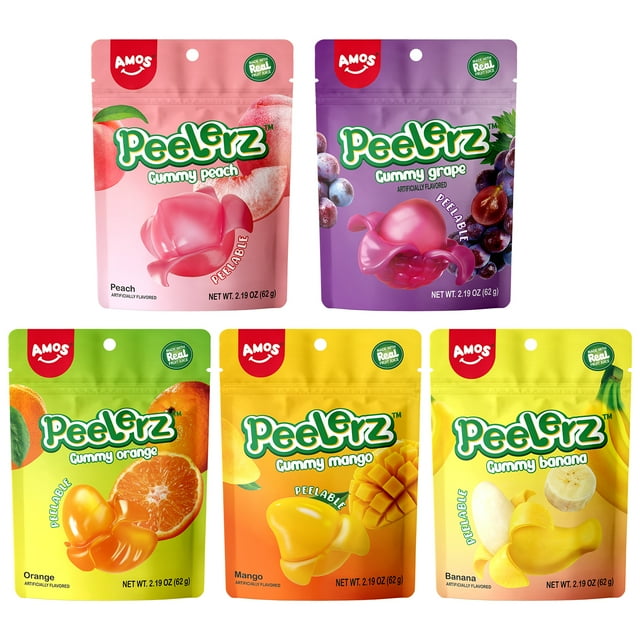 AMOS Peelerz Gummy Variety Pack - 5 Individual Packs, Peelable Fruity ...