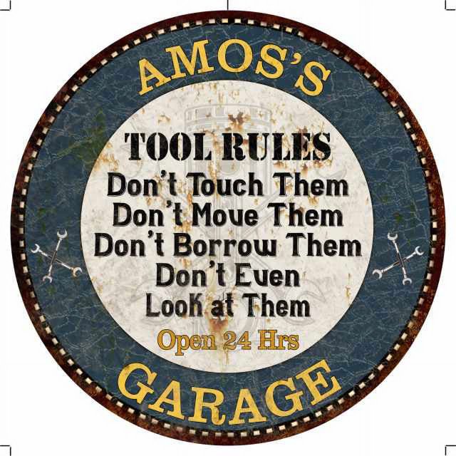 AMOS'S Garage Rules 14" Round Metal Sign Garage Bar Wall Decor ...