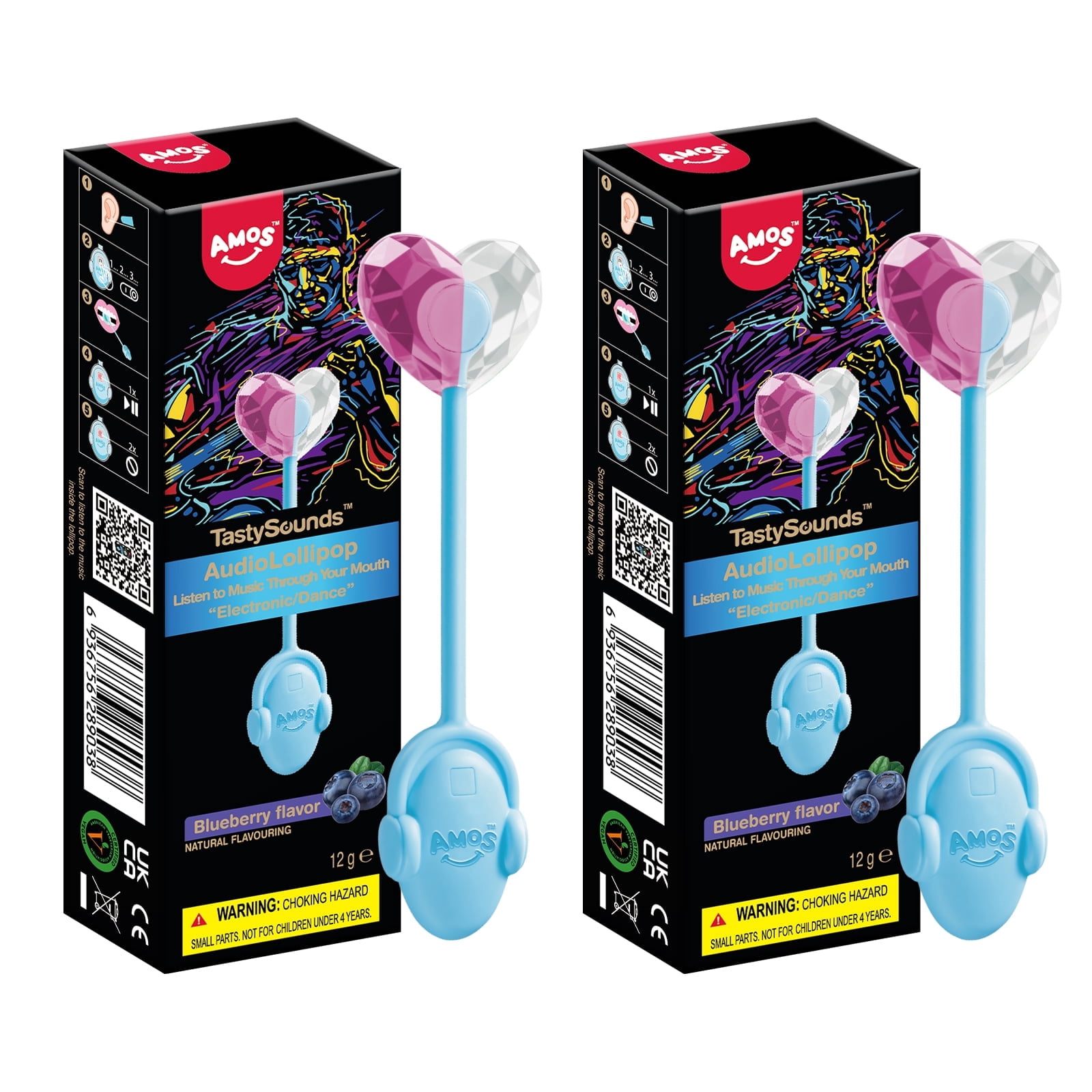 AMOS Tasty Sounds Music Lollipop Candy, Blueberry Flavor Sugar Free ...