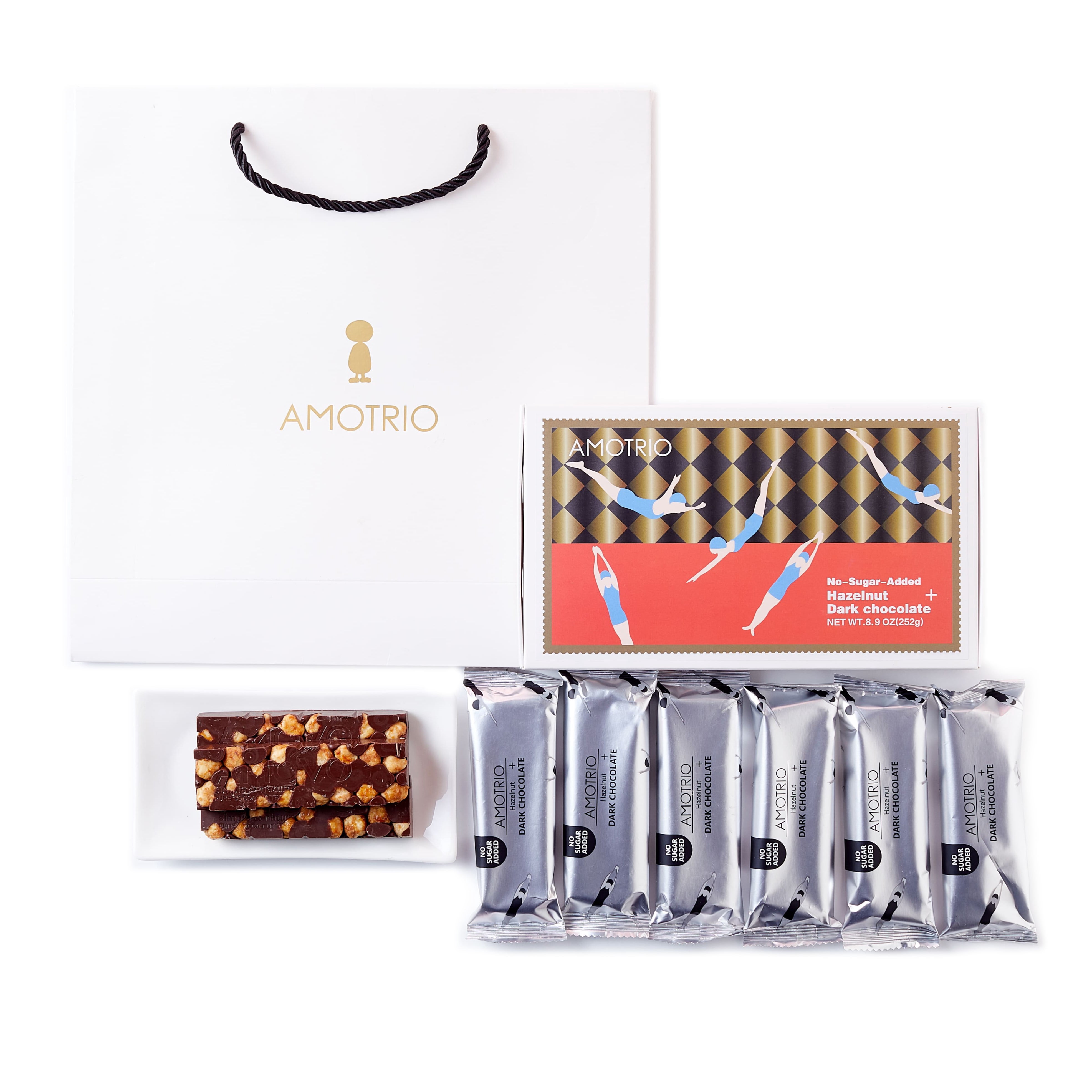 AMOTRIO Maltitol Sweetend Hazelnut Chocolate Bars, No Added Sugar, 6 Ct ...