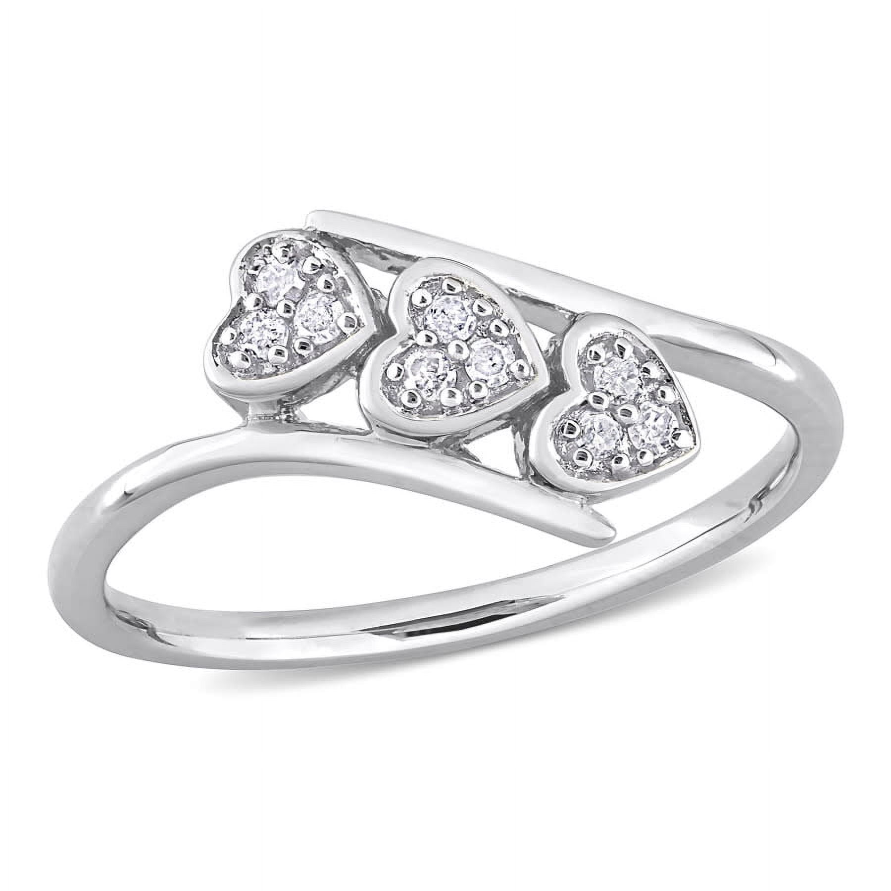 AMOUR 1/10 CT TW Diamond Triple Heart Bypass Promise Ring In Sterling ...