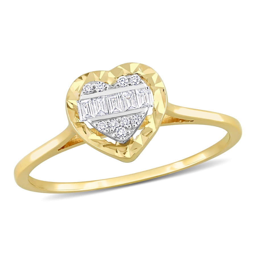 AMOUR 1/10CT TDW Parallel Baguette and Round-shaped Diamonds Heart ...