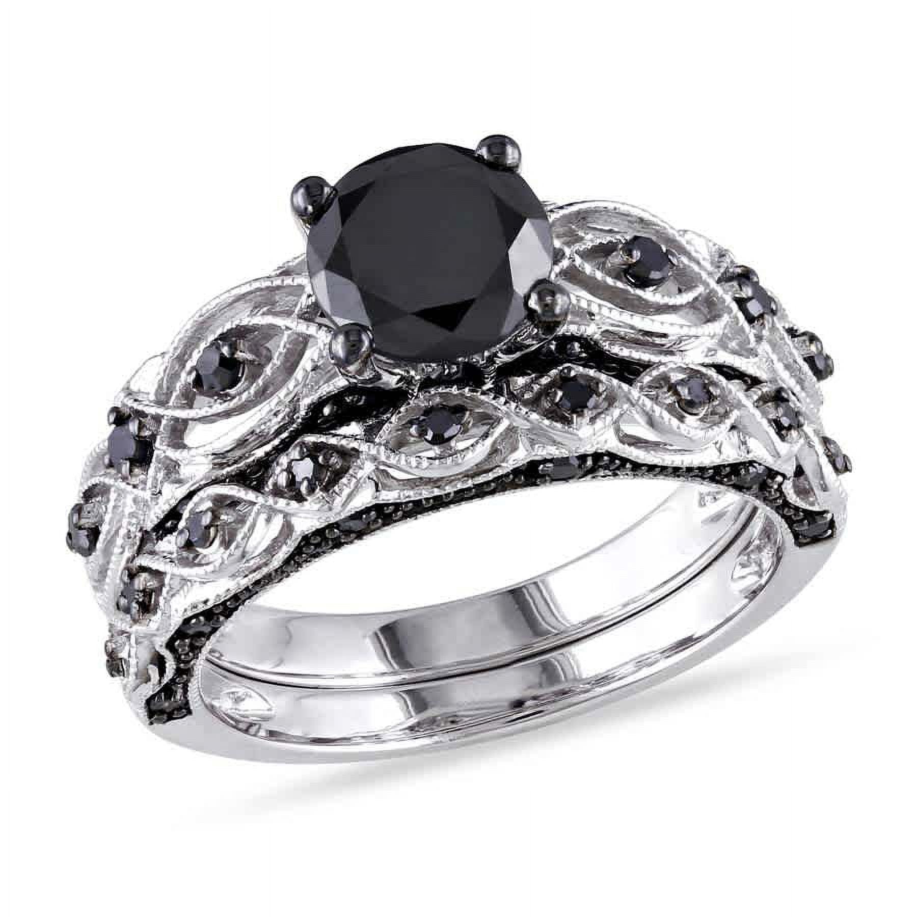 AMOUR 1 3/8 CT TW Black Diamond Bridal Set In 10K White Gold with Black ...