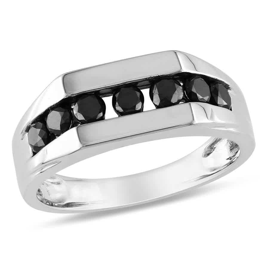 AMOUR 1 CT TW Men's Channel Set Black Diamond Ring In Sterling Silver ...