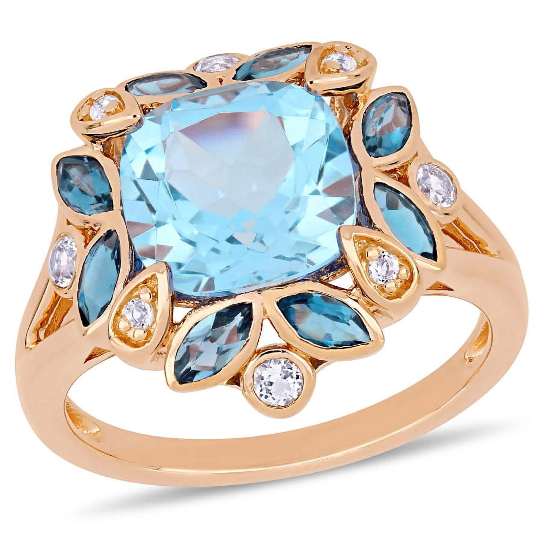 AMOUR 4 4/5 CT TGW London Blue Topaz & Sky Blue Topaz Floral Ring In ...