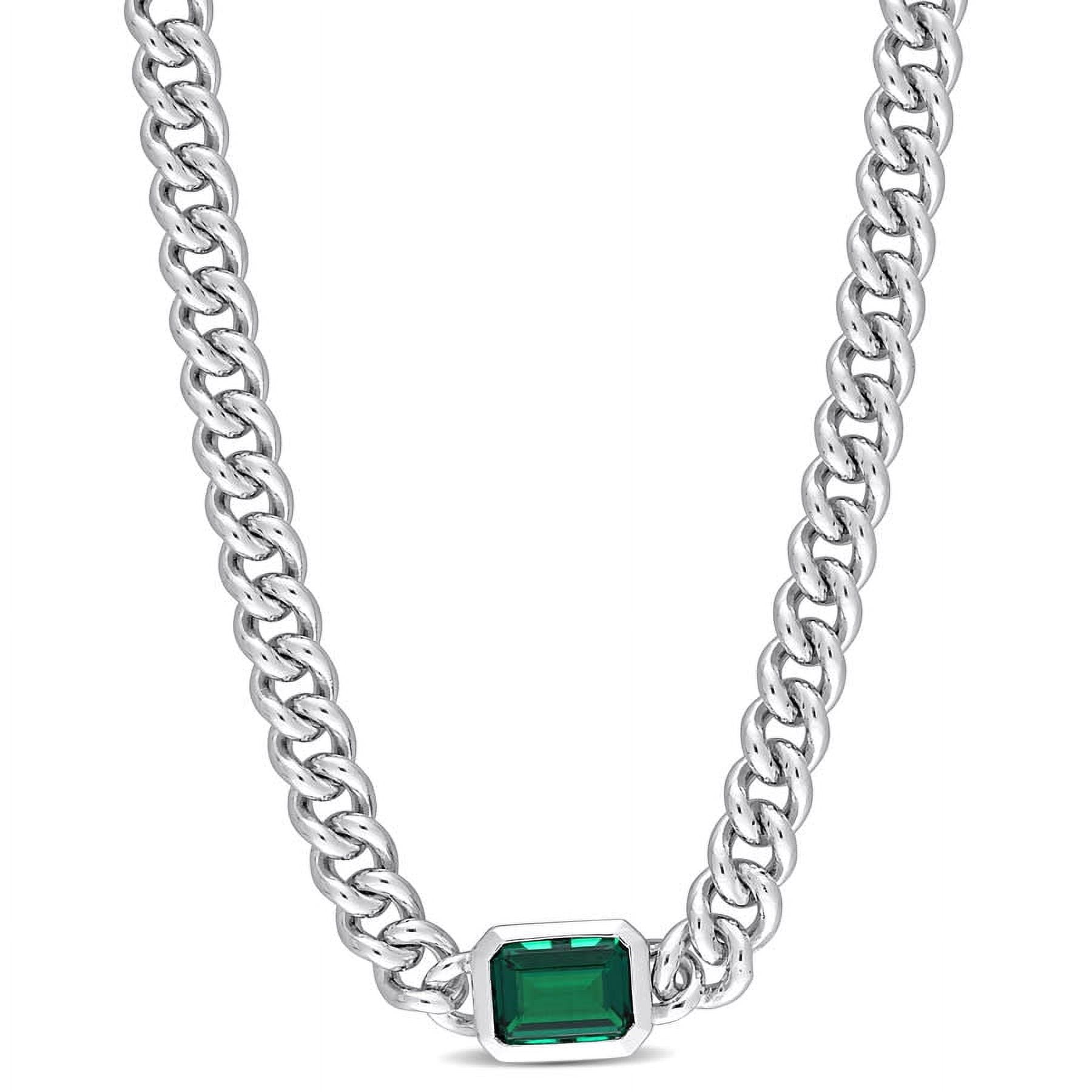 AMOUR 7/8 CT TGW Octagon Created Emerald Curb Link Chain Necklace In ...