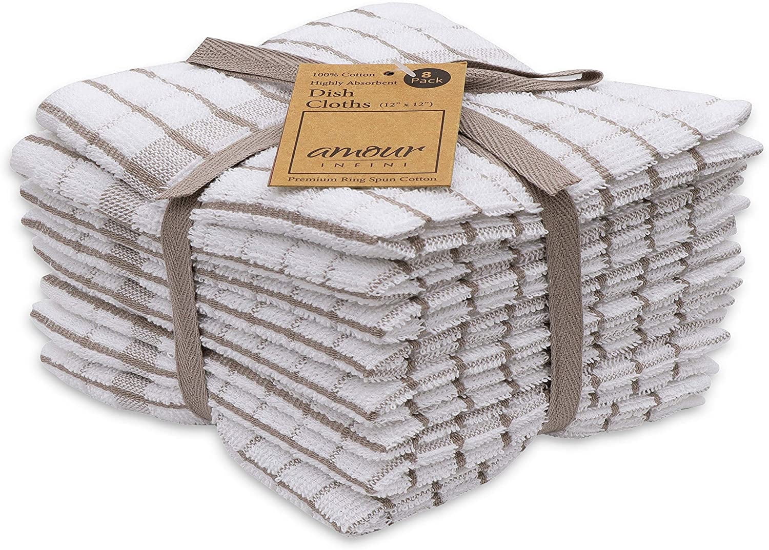 Amour Infini, Grid Dish Cloths, 12"x12" Beige, Set of 8 - Walmart.com