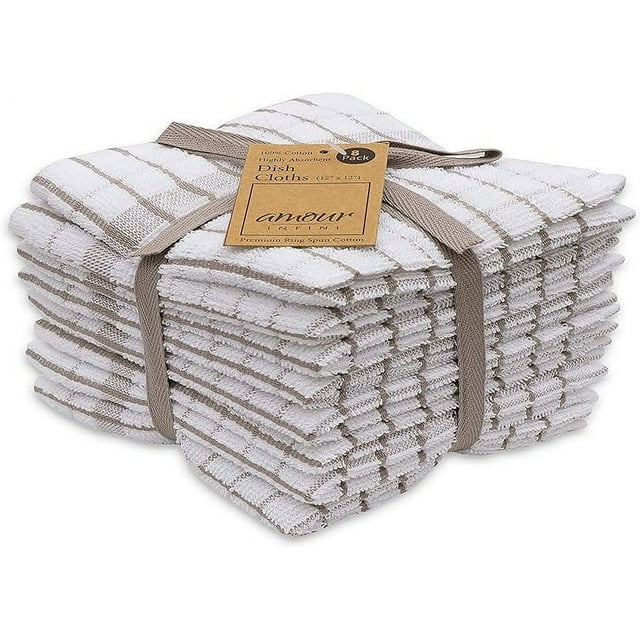 AMOUR INFINI Grid Terry Dish Cloth | Set of 8 | 12 x 12 Inches | Low ...