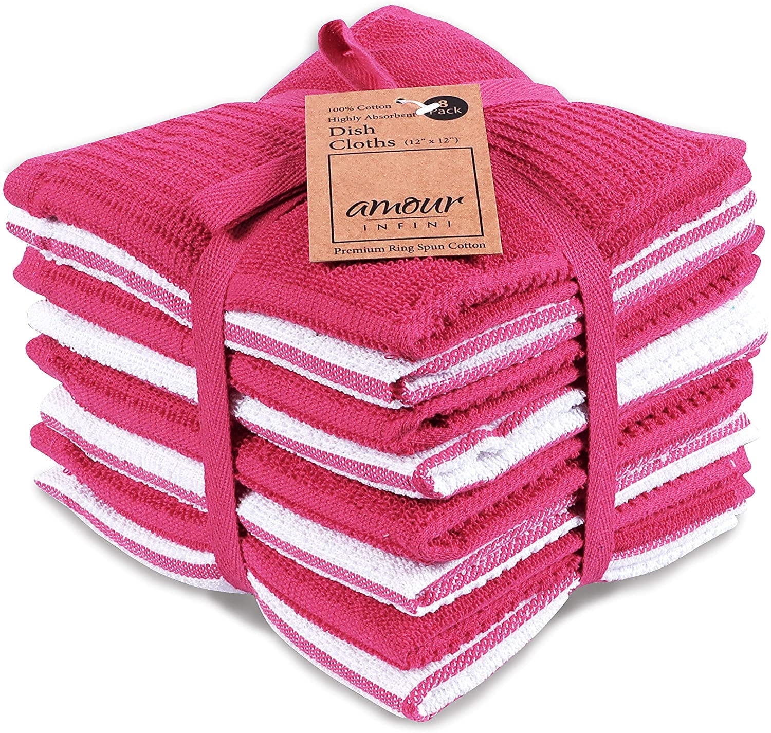 AMOUR INFINI Terry Dish Cloths Set of 8 Super Soft and Highly Absorbent ...