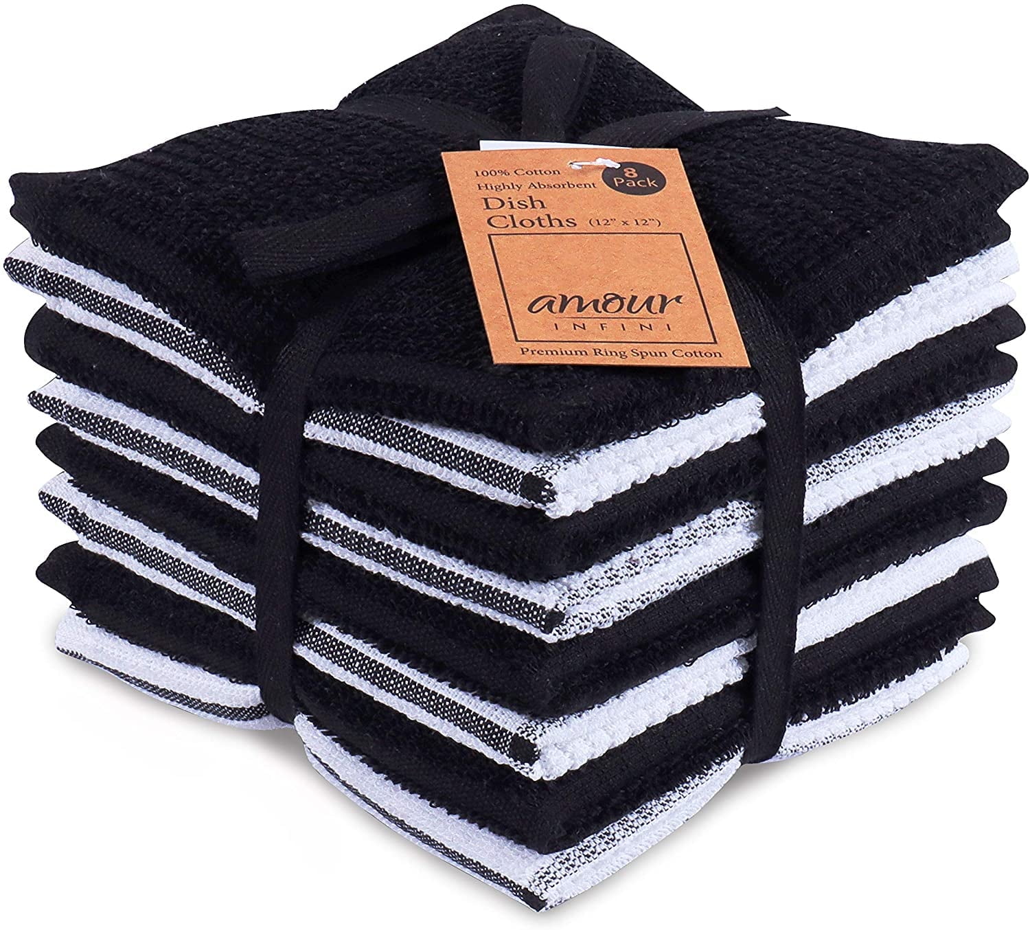AMOUR INFINI Terry Dish Cloths Set of 8 Super Soft and Highly Absorbent ...