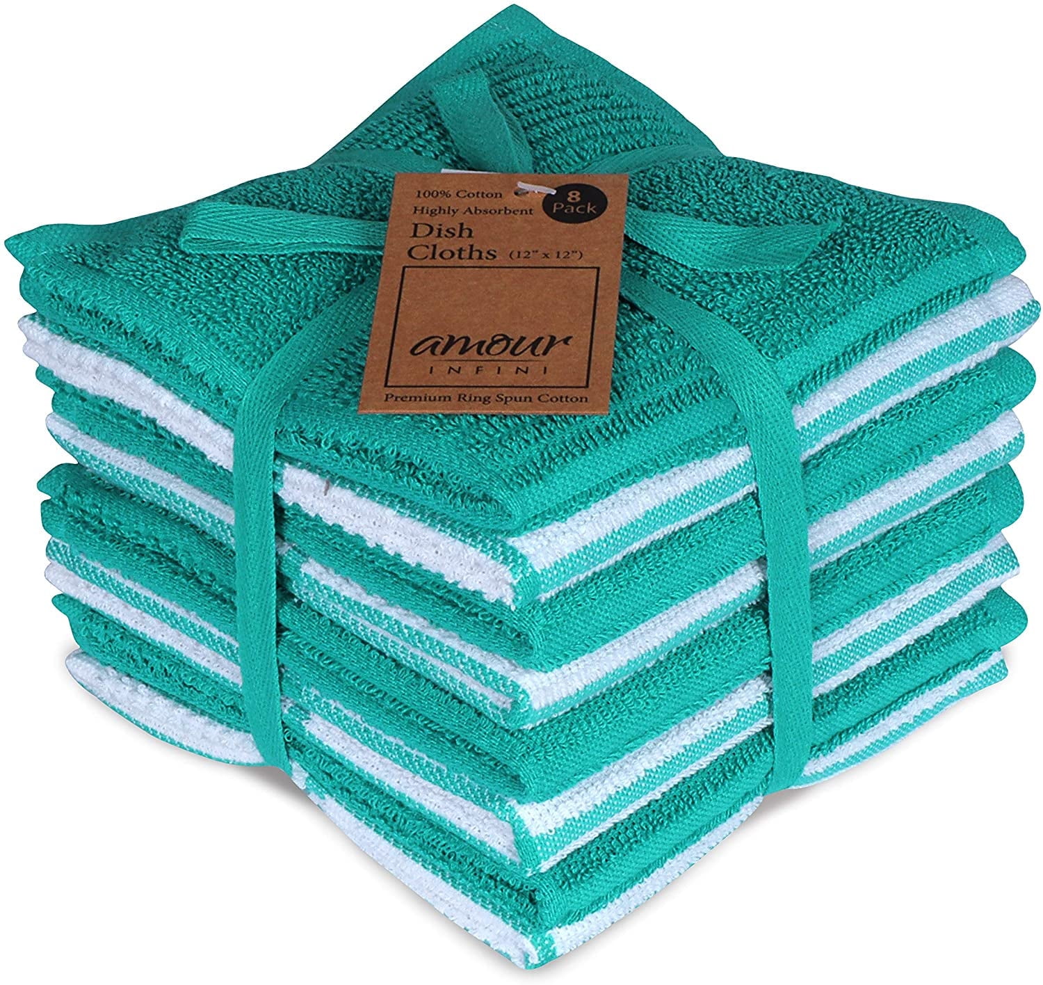 AMOUR INFINI Terry Dish Cloths Set of 8 Super Soft and Highly Absorbent ...