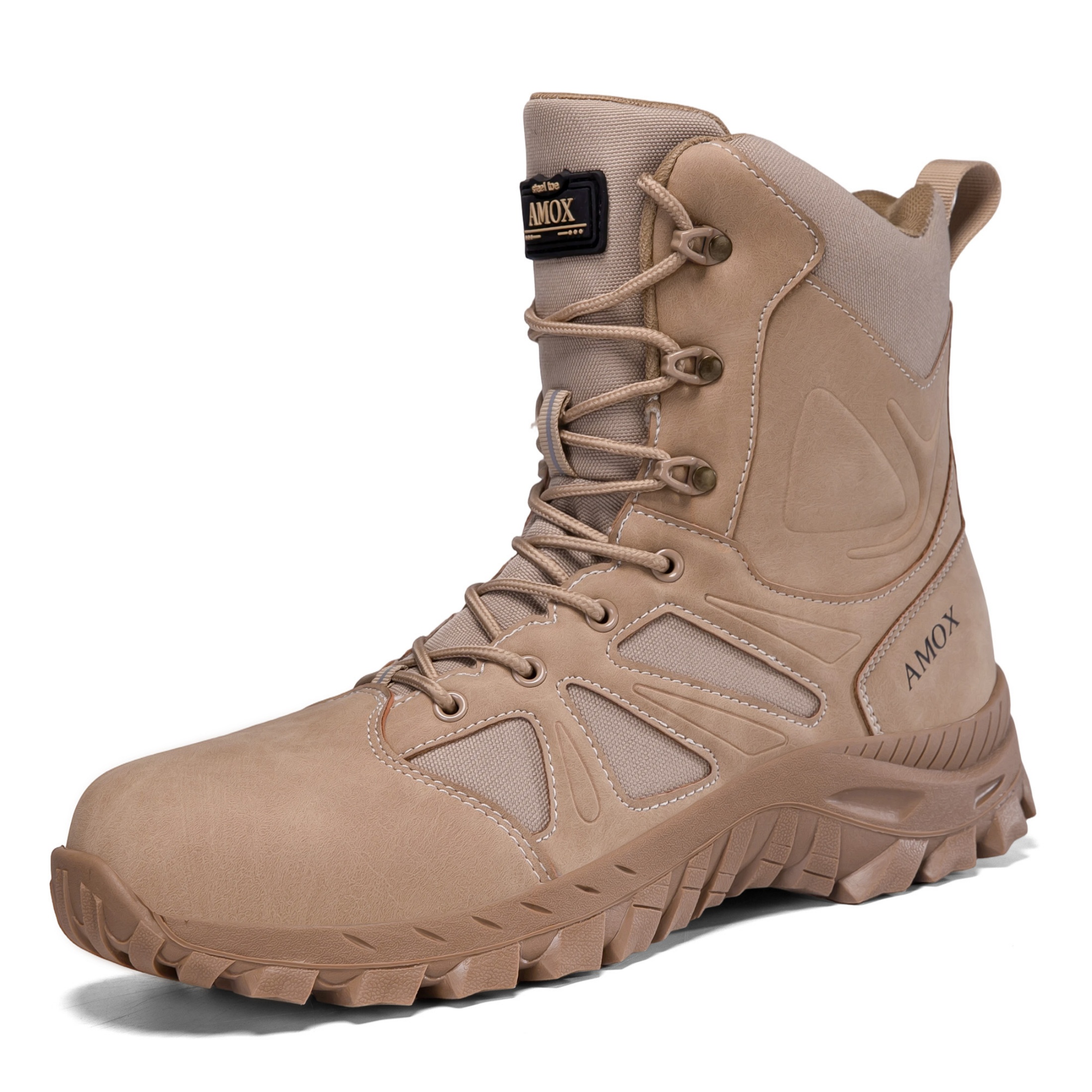 AMOX Men's Steel Toe Safety Boots – 9-Inch High Shaft Tactical Style ...
