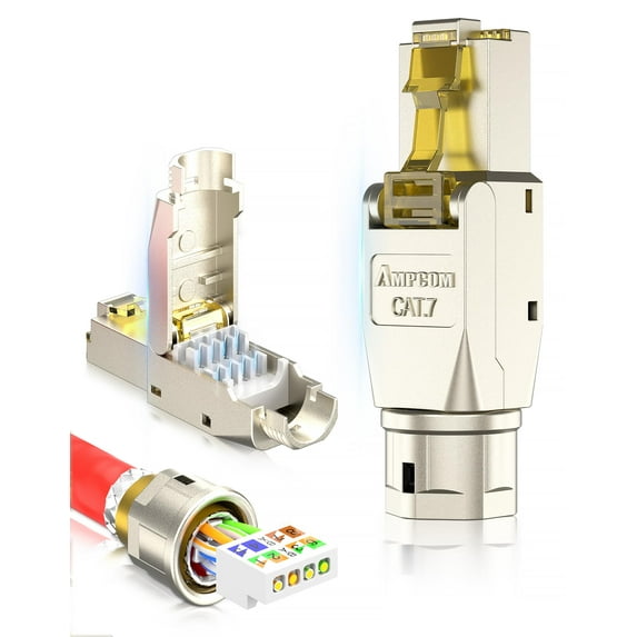 AMPCOM STP CAT7 RJ45 Connector Zinc-Alloy Tool-Free Ethernet Field ...