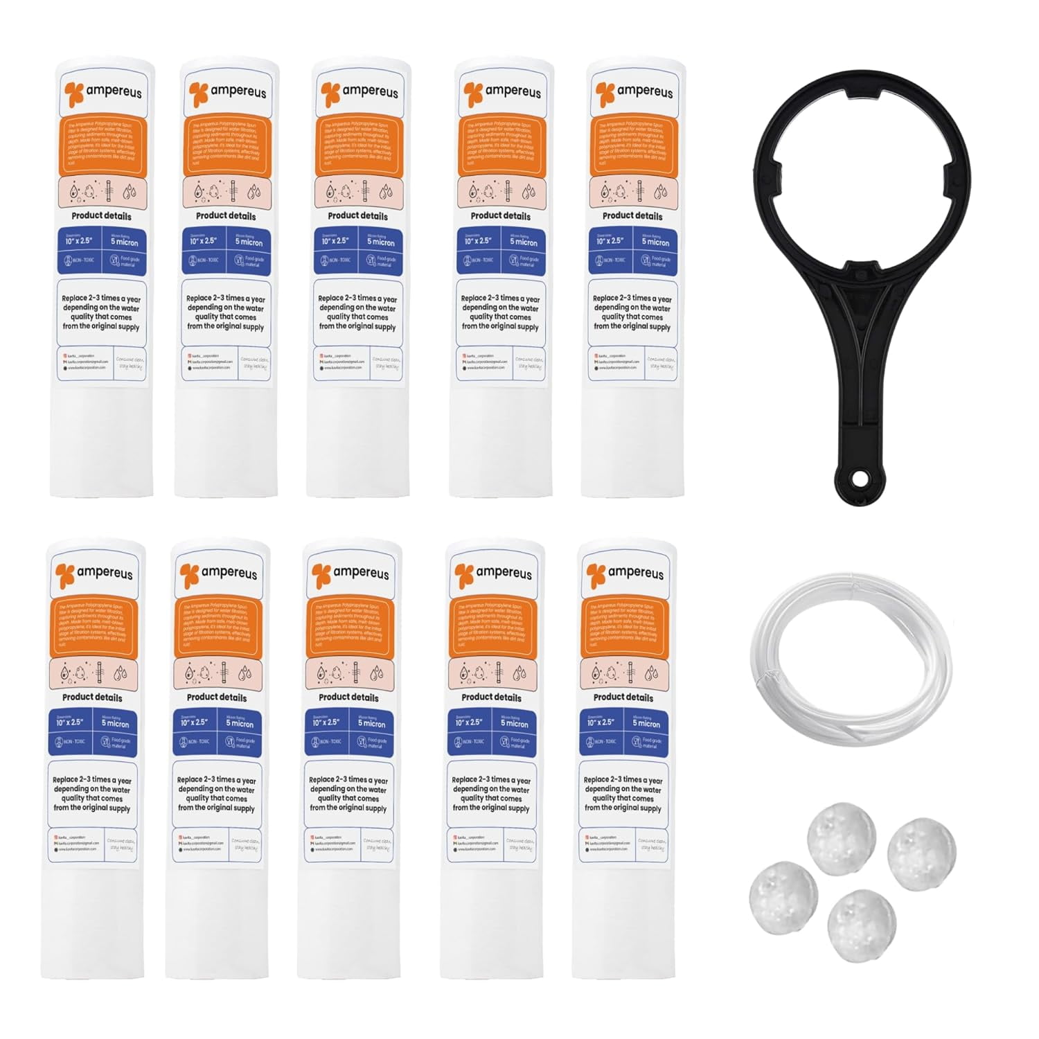 AMPEREUS PP Spun Filter Cartridge 10 inch with Spanner 2 Meter Pipe 4 ...