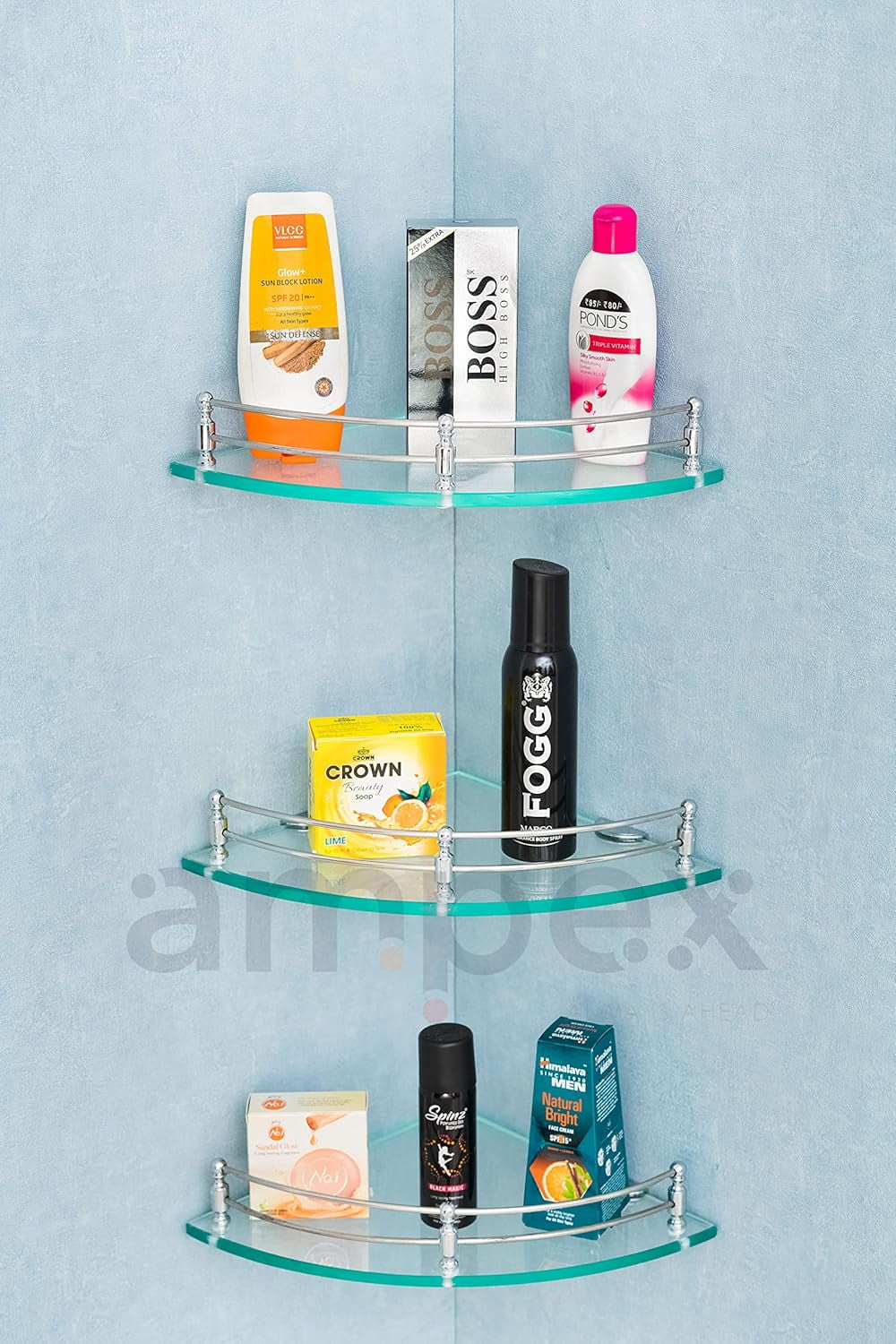 AMPEX Premium Transparent Clear Glass Corner Shelf for Bathroom and ...