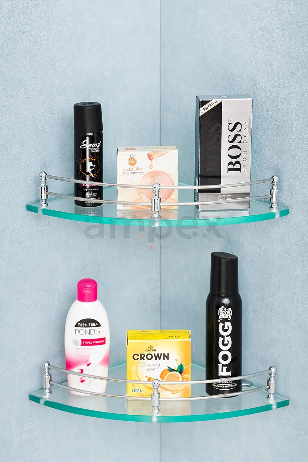 AMPEX Premium Transparent Clear Glass Corner Shelf for Bathroom and ...